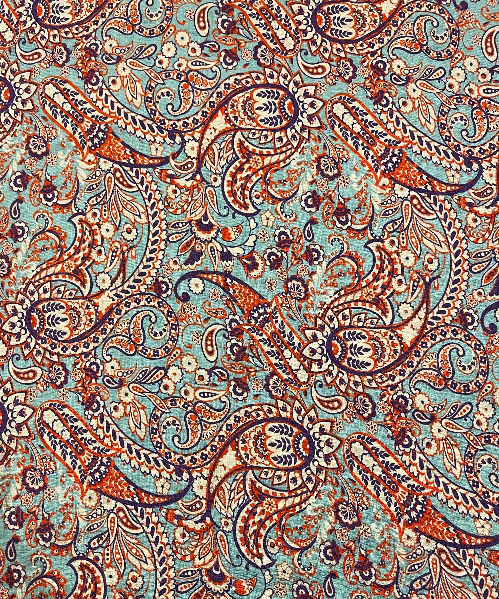 Linen Fabric - Paisley Blue – Sapling Textiles
