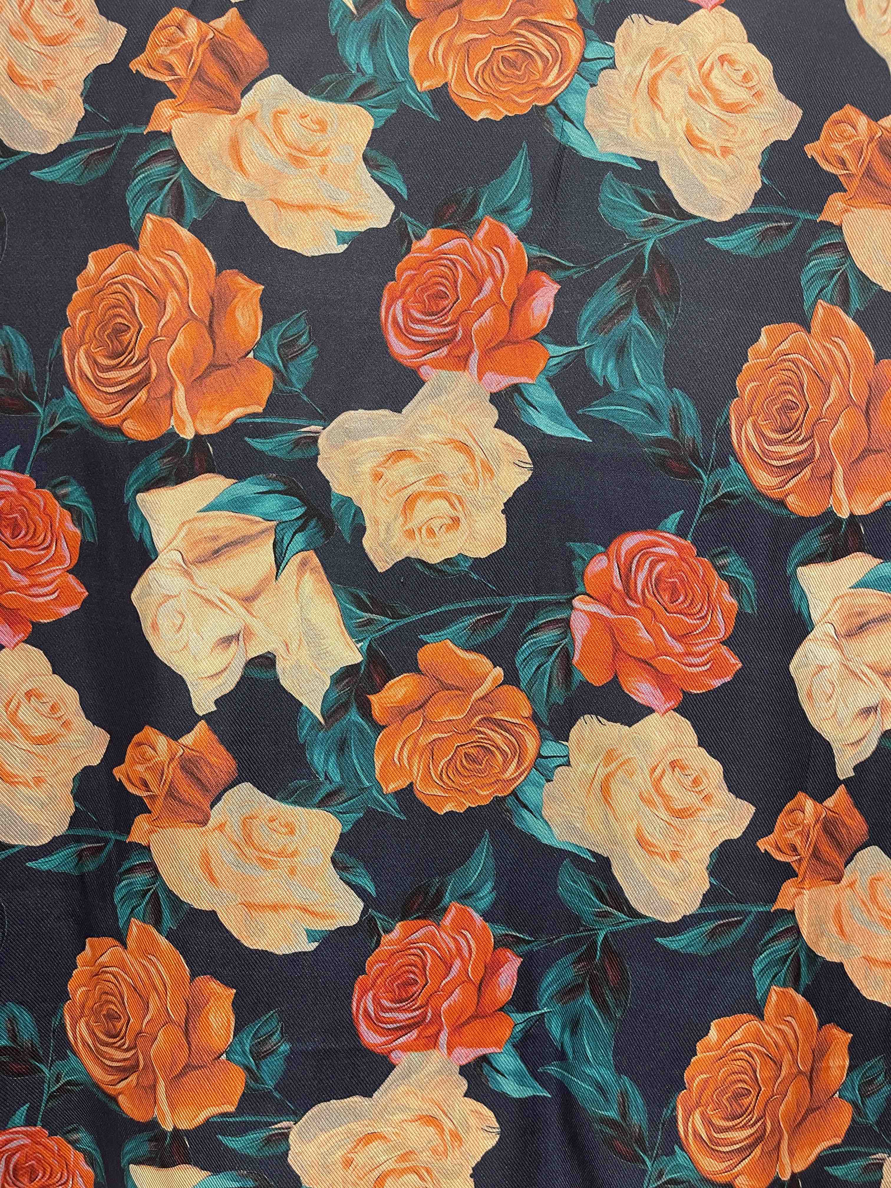 Silk Twill Fabric - Roses – Sapling Textiles